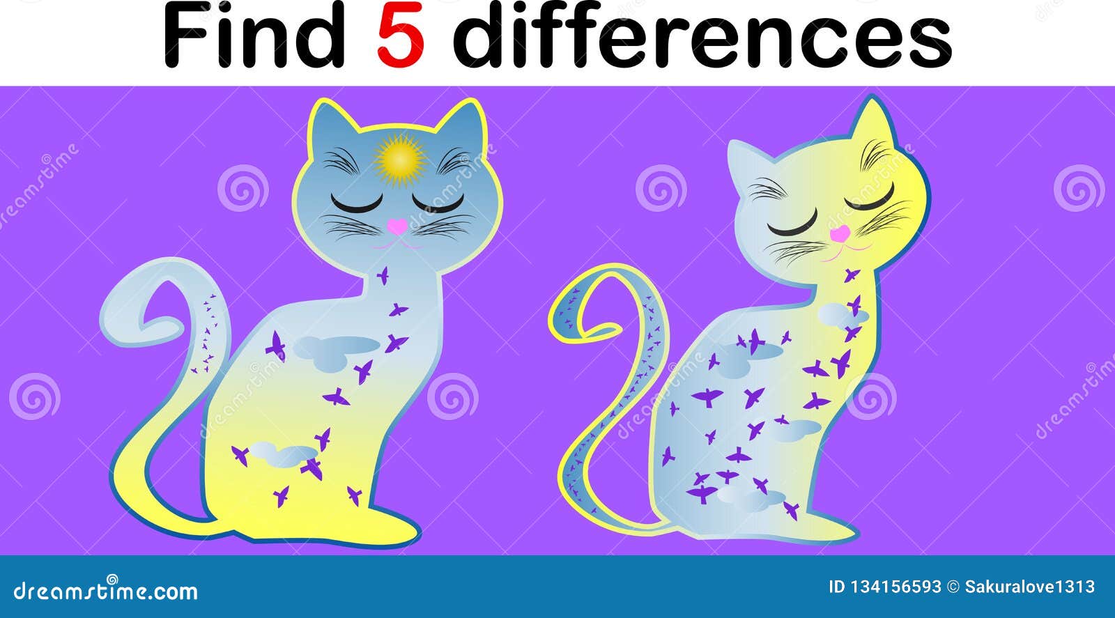 Find Differences, Education Game for Children, Cat Stock Illustration ...