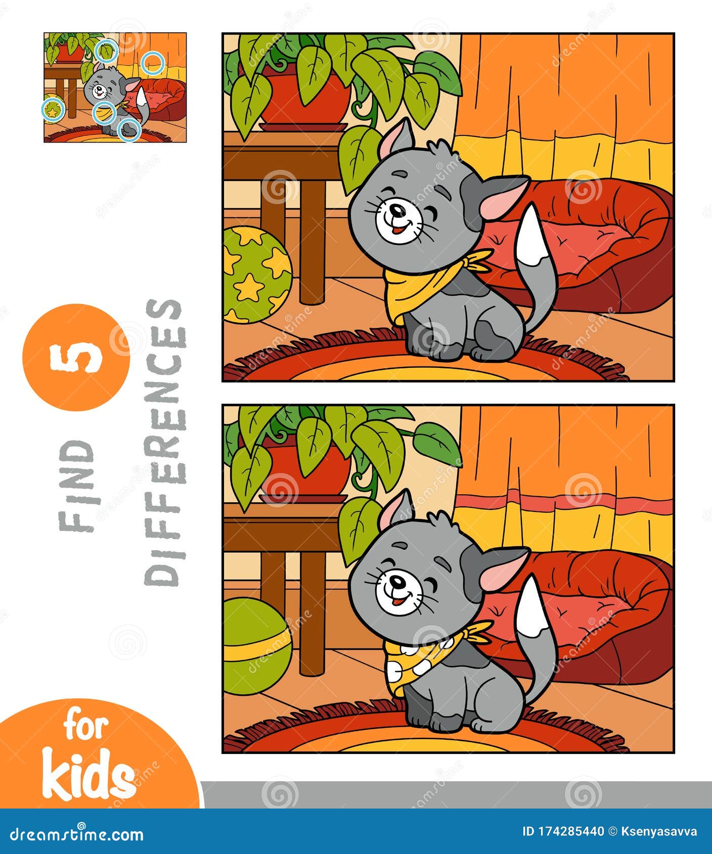 Find Differences, Education Game for Children, Cat in the Living Room ...
