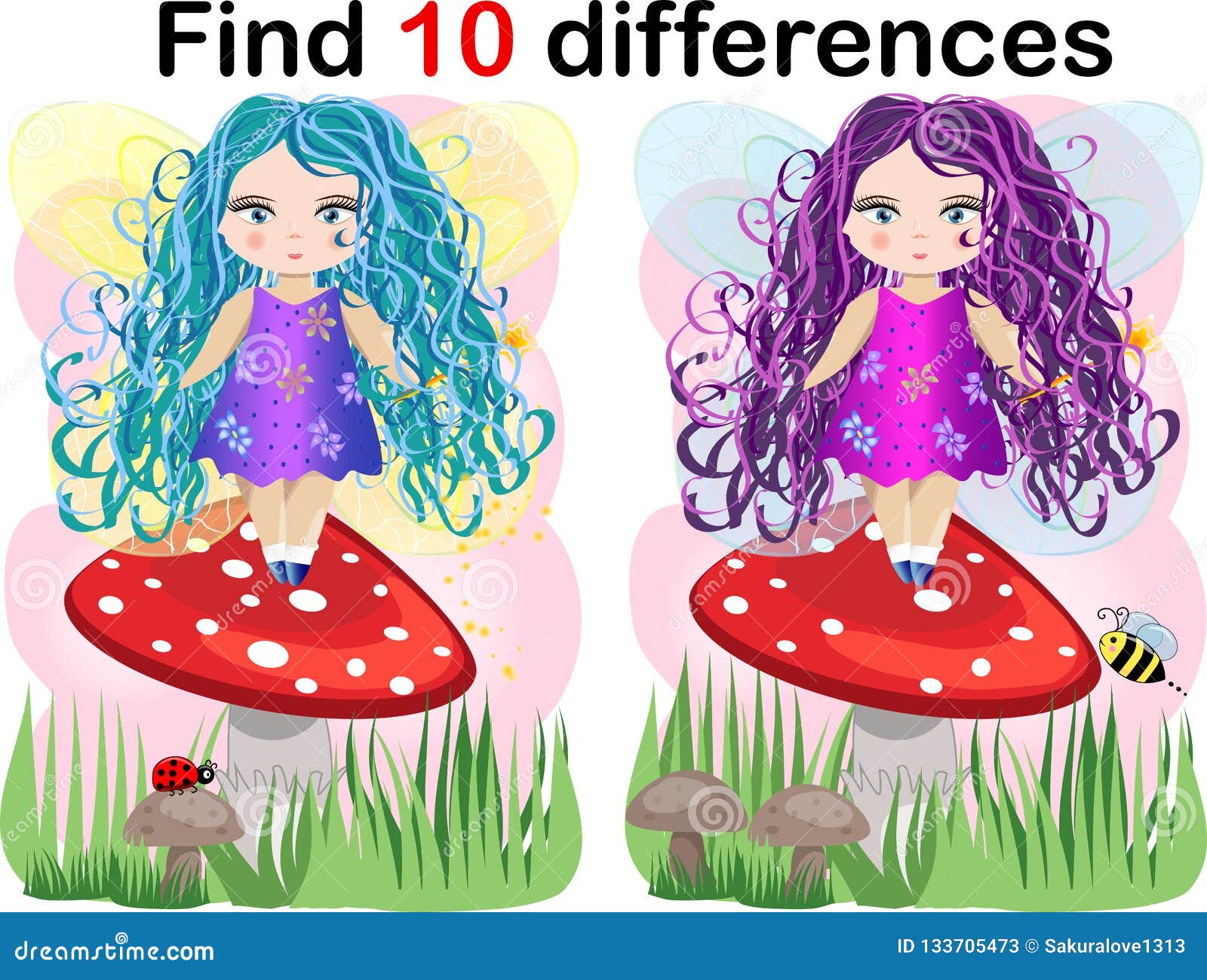 Find Differences Education Game for Children, Fairy in the Nature Stock ...