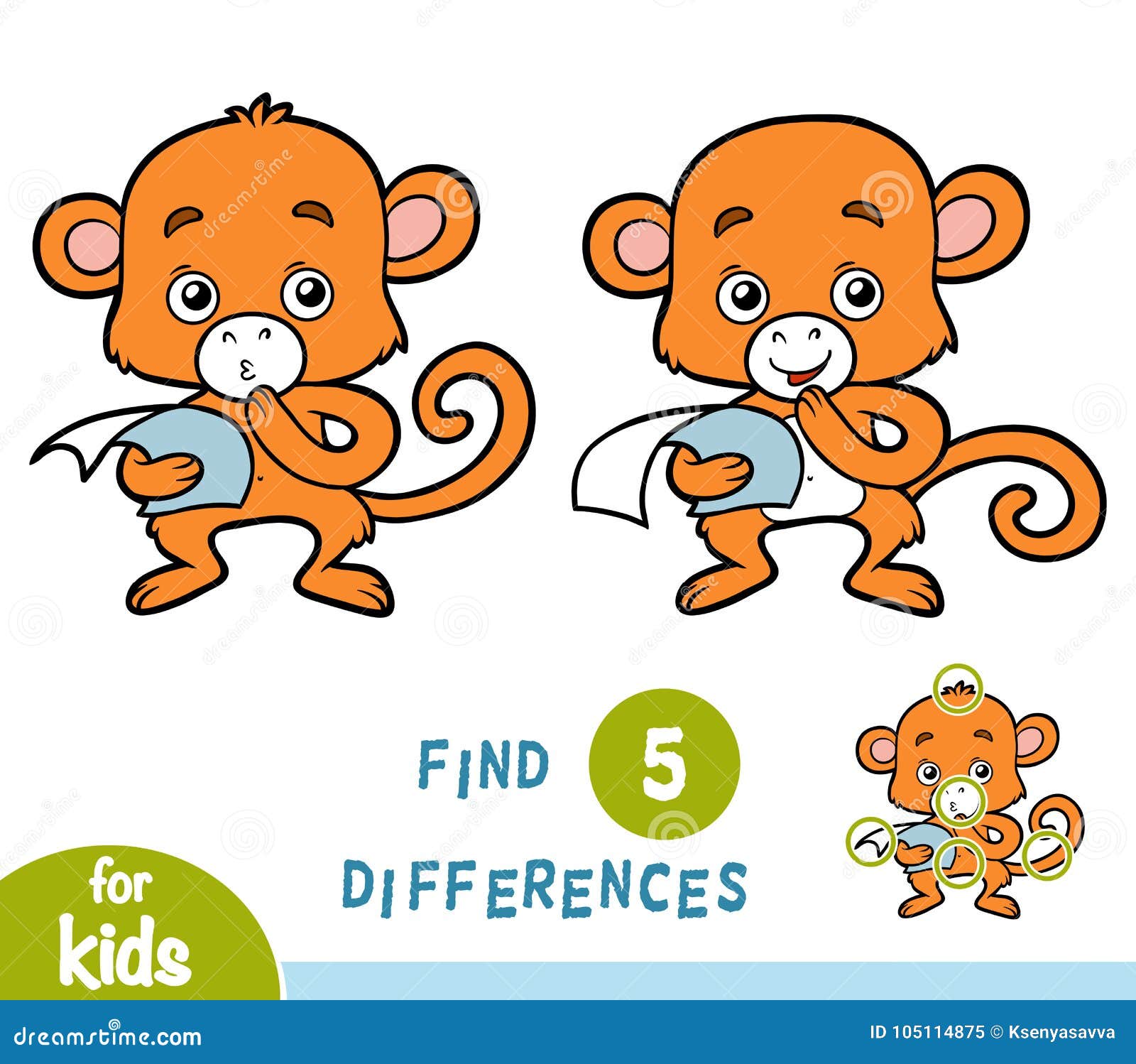 Find Differences, Education Game, Monkey Stock Vector - Illustration of preschool, monkey: 105114875
