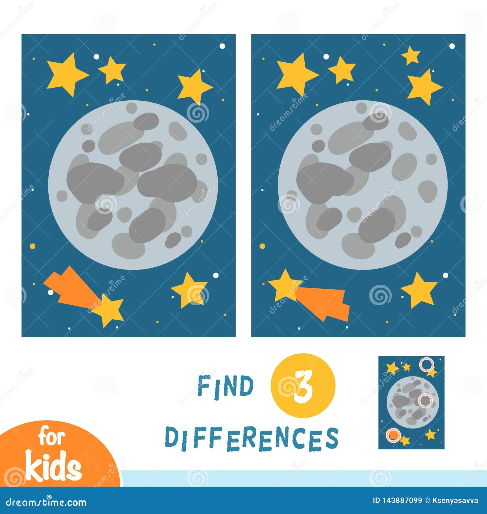 Find Differences, Education Game, Moon and Stars in Space Stock Vector ...