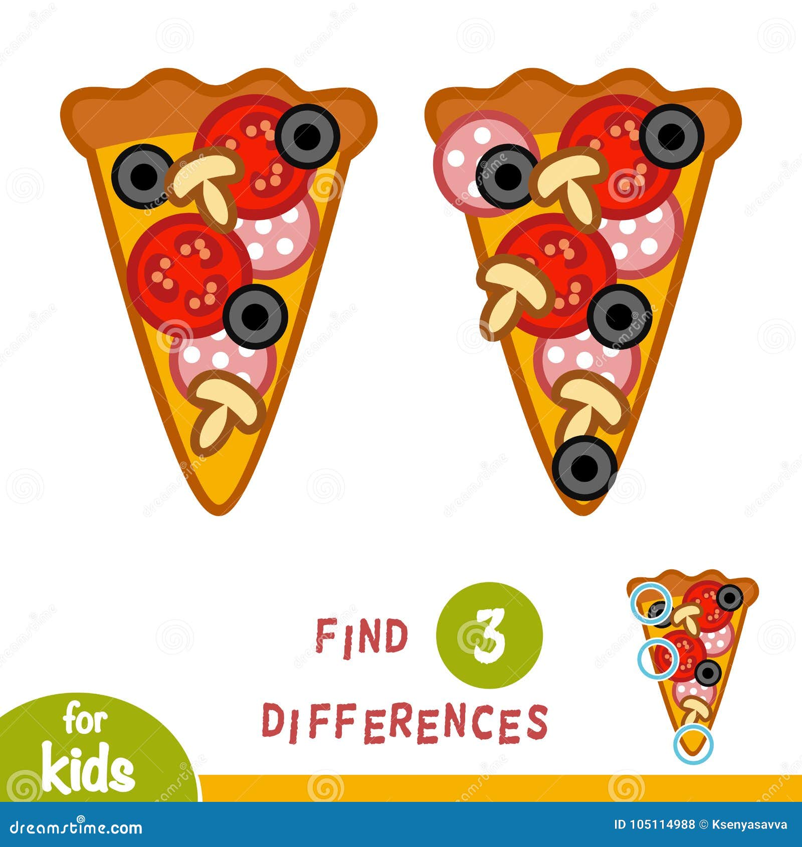 Find Differences, Education Game, Pizza Stock Vector - Illustration of ...