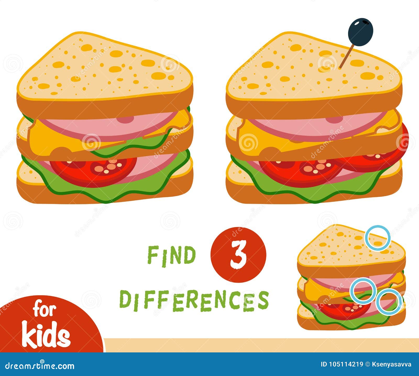 Find Differences Education Game, Sandwich Stock Vector - Illustration ...