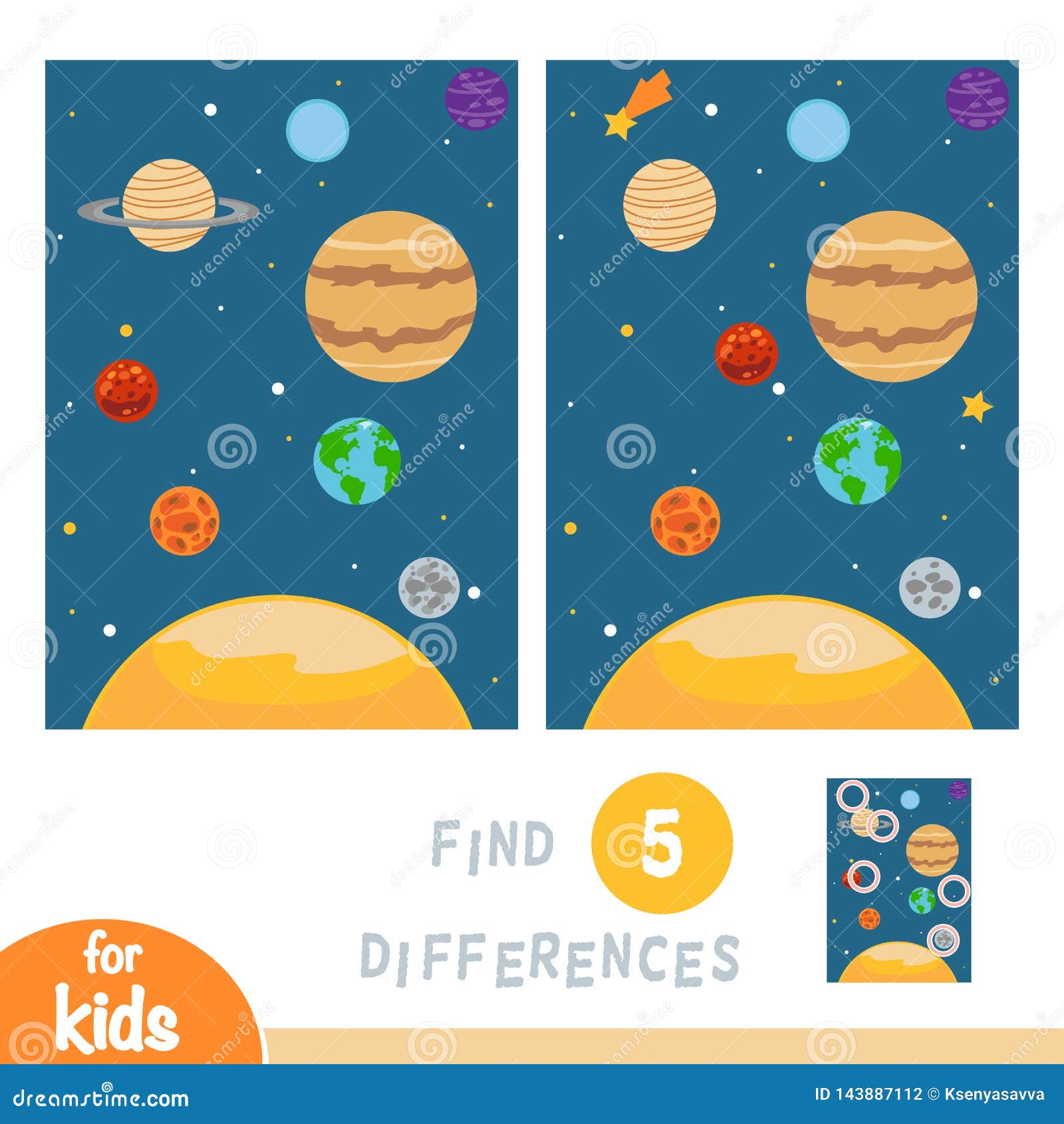 Find Differences, Education Game, Solar System Planets Stock Vector ...