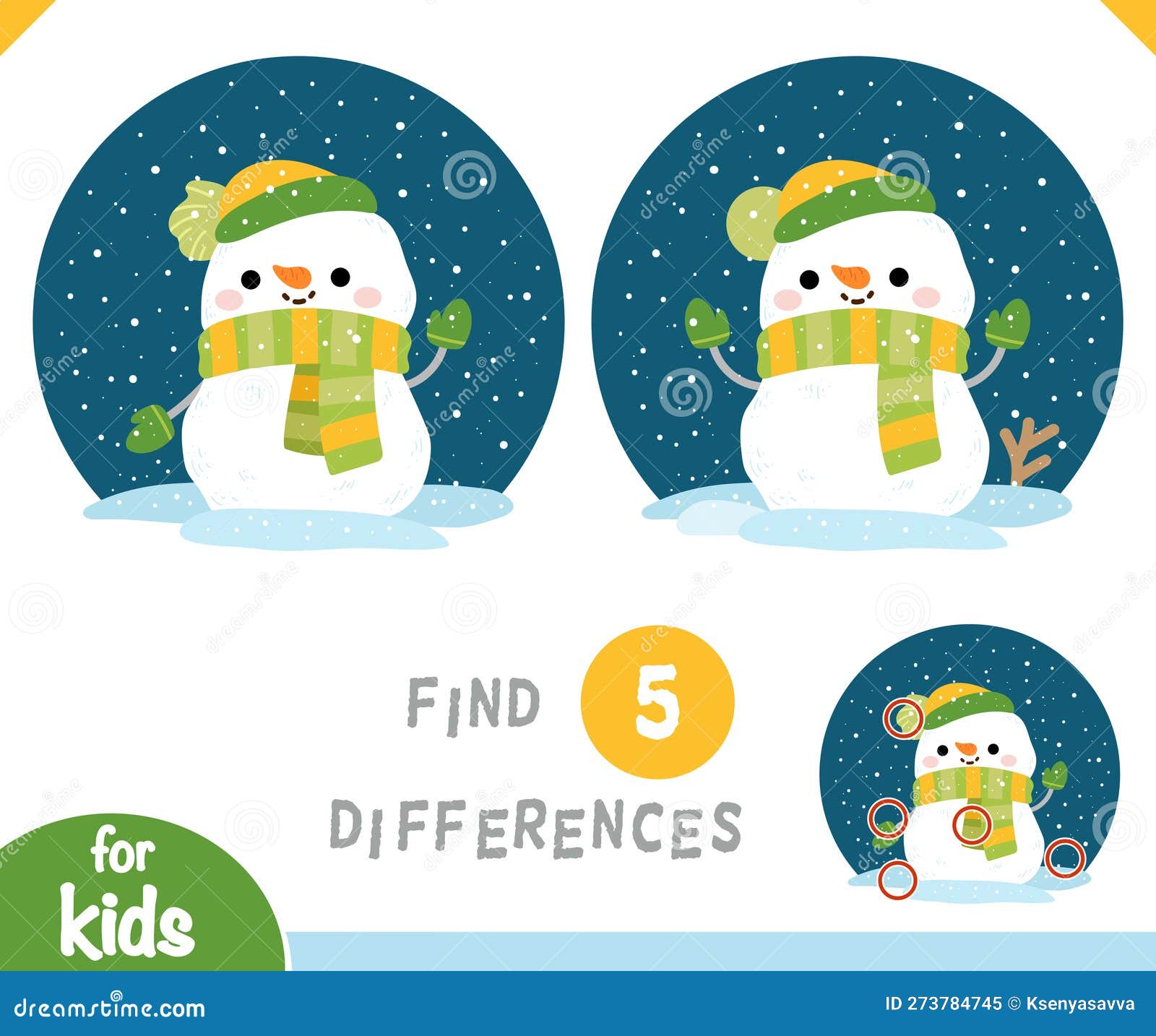 Find Differences Educational Game, Cute Snowman Stock Vector ...