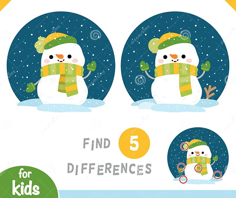 Find Differences Educational Game, Cute Snowman Stock Vector ...