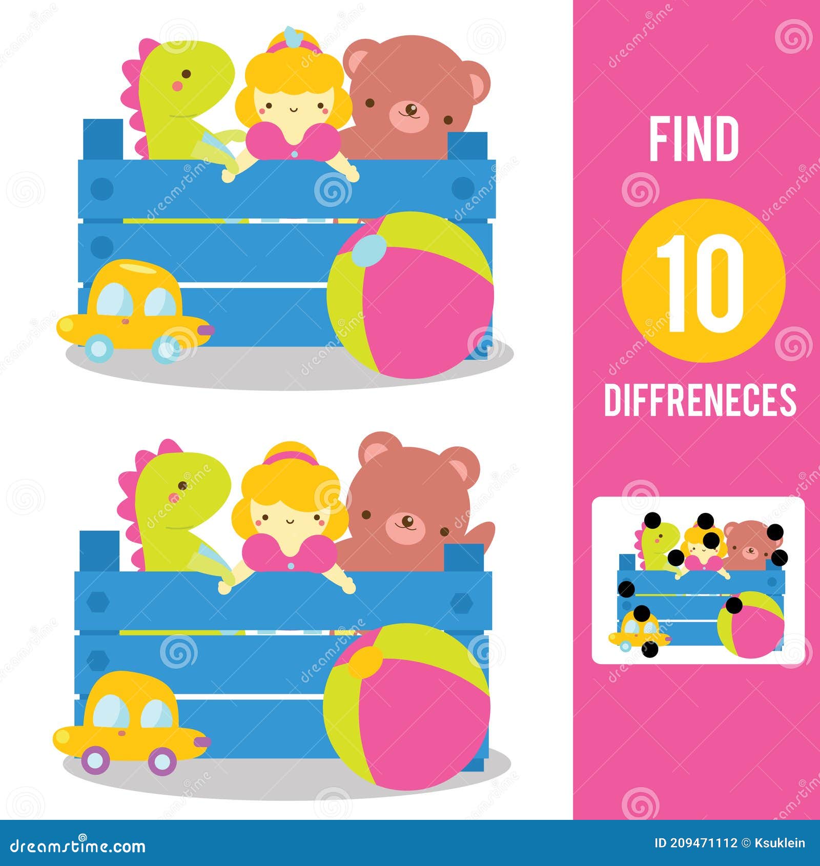 Find the Differences Educational Game. Kids Activity with Toys Stock ...