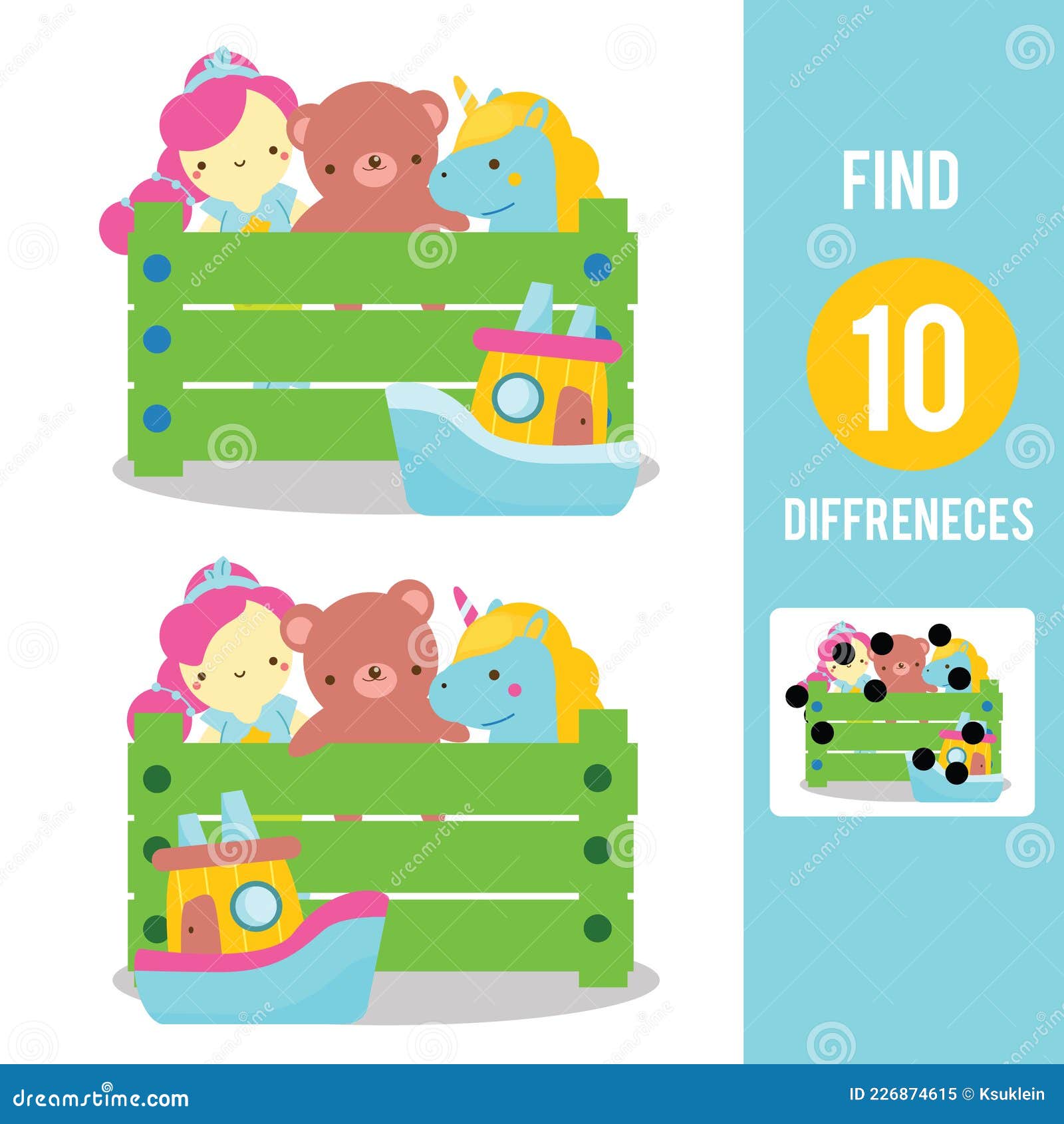 Find the Differences Educational Game. Kids Activity with Toys Stock ...