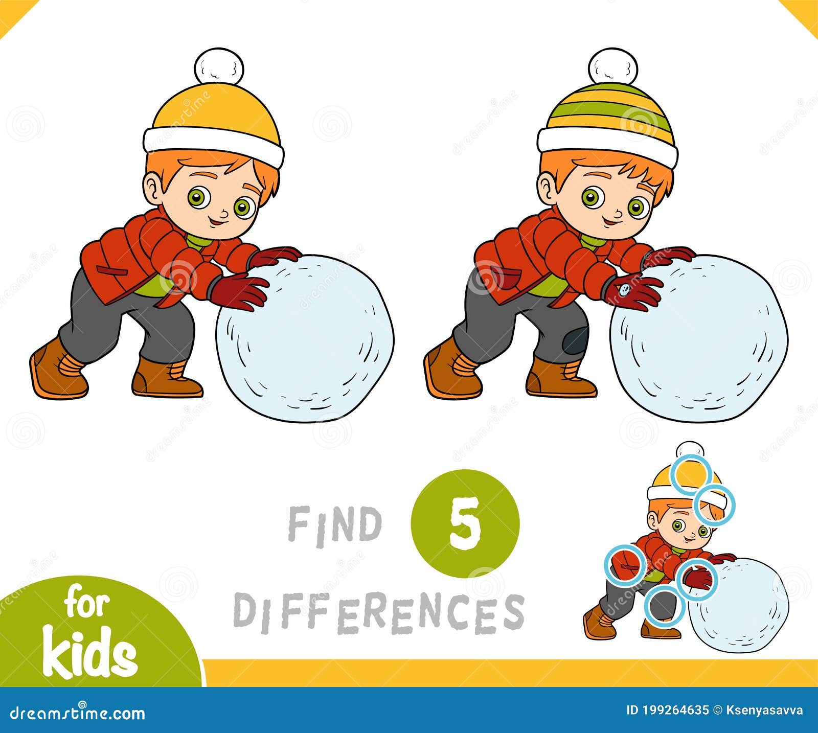 Find Differences, Educational Game for Kids, Boy and a Ball of Snow ...