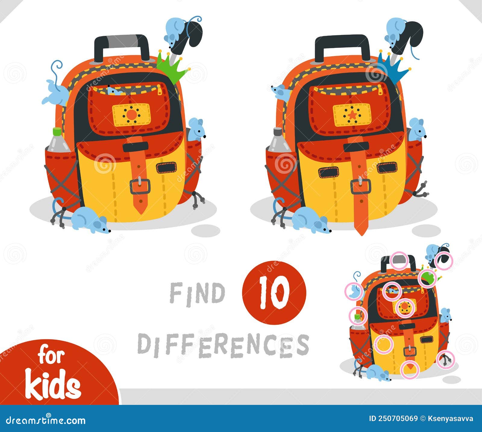 Find Differences Educational Game for Kids, Cartoon Backpack and ...
