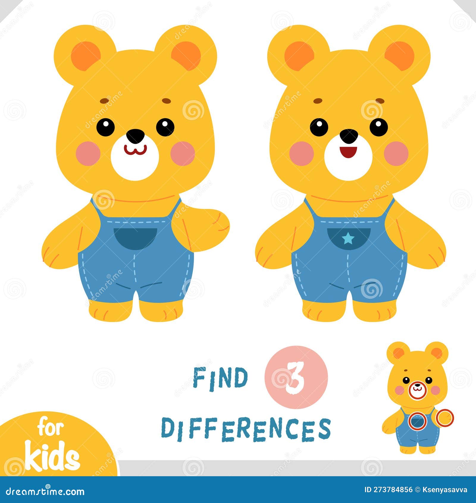 Find Differences, Educational Game for Kids, Cute Little Bear Character ...