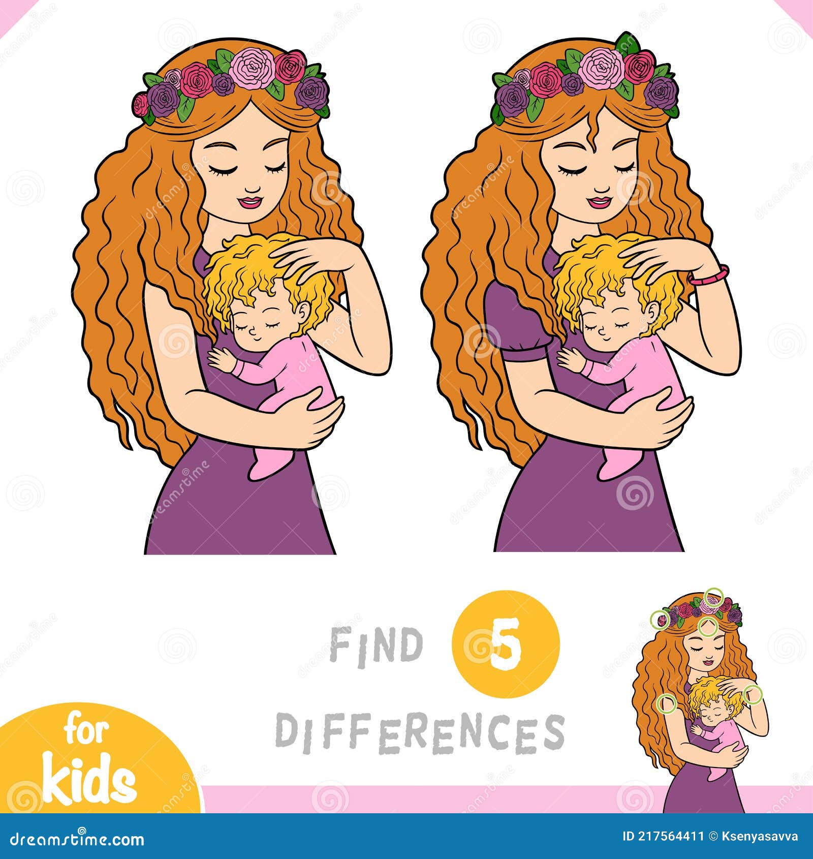 Find Differences, Educational Game for Kids, Mother and Daughter Stock ...
