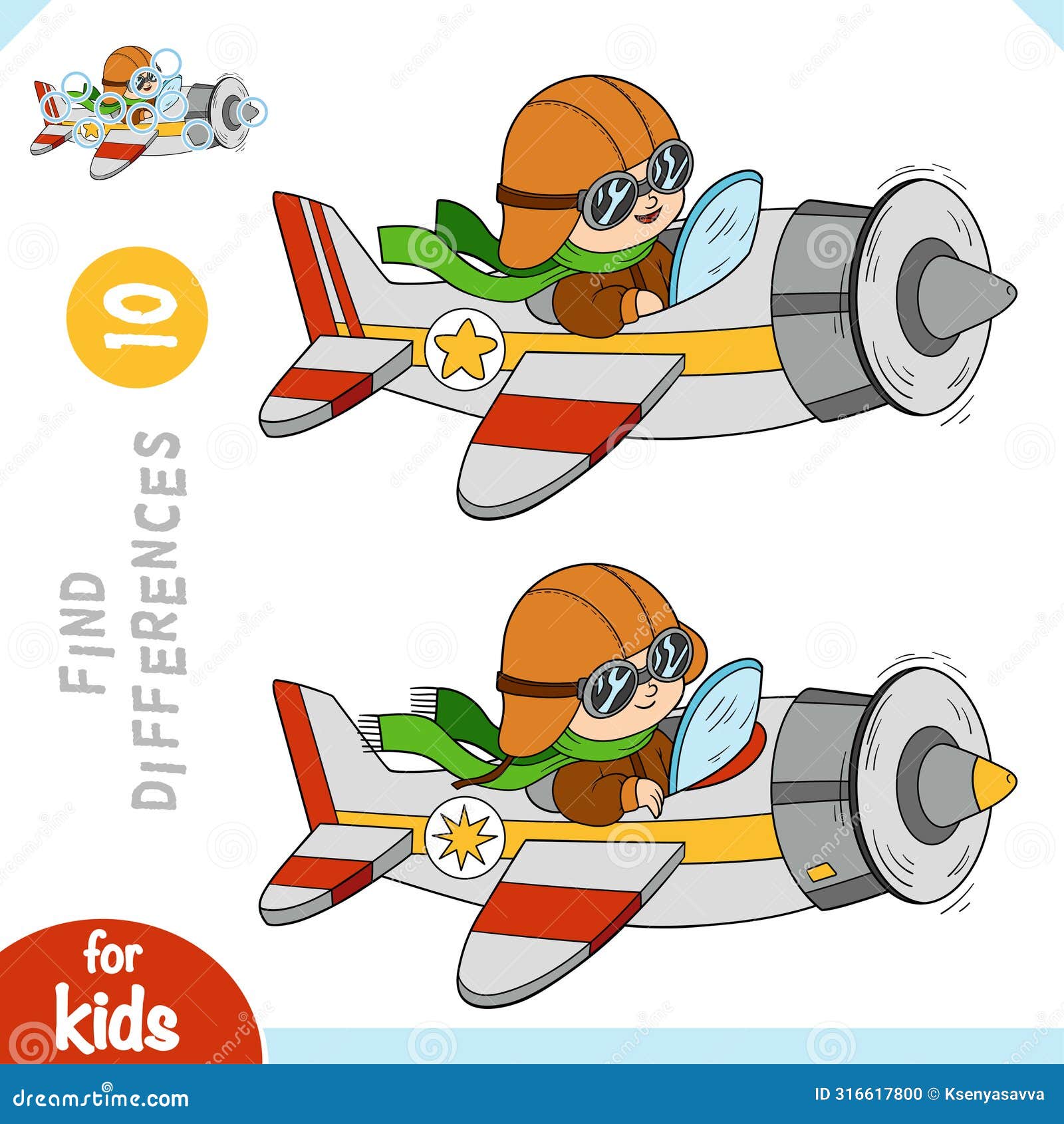 Find Differences, Educational Game for Kids, Pilot and Plane Stock ...
