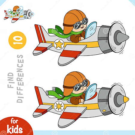 Find Differences, Educational Game for Kids, Pilot and Plane Stock ...