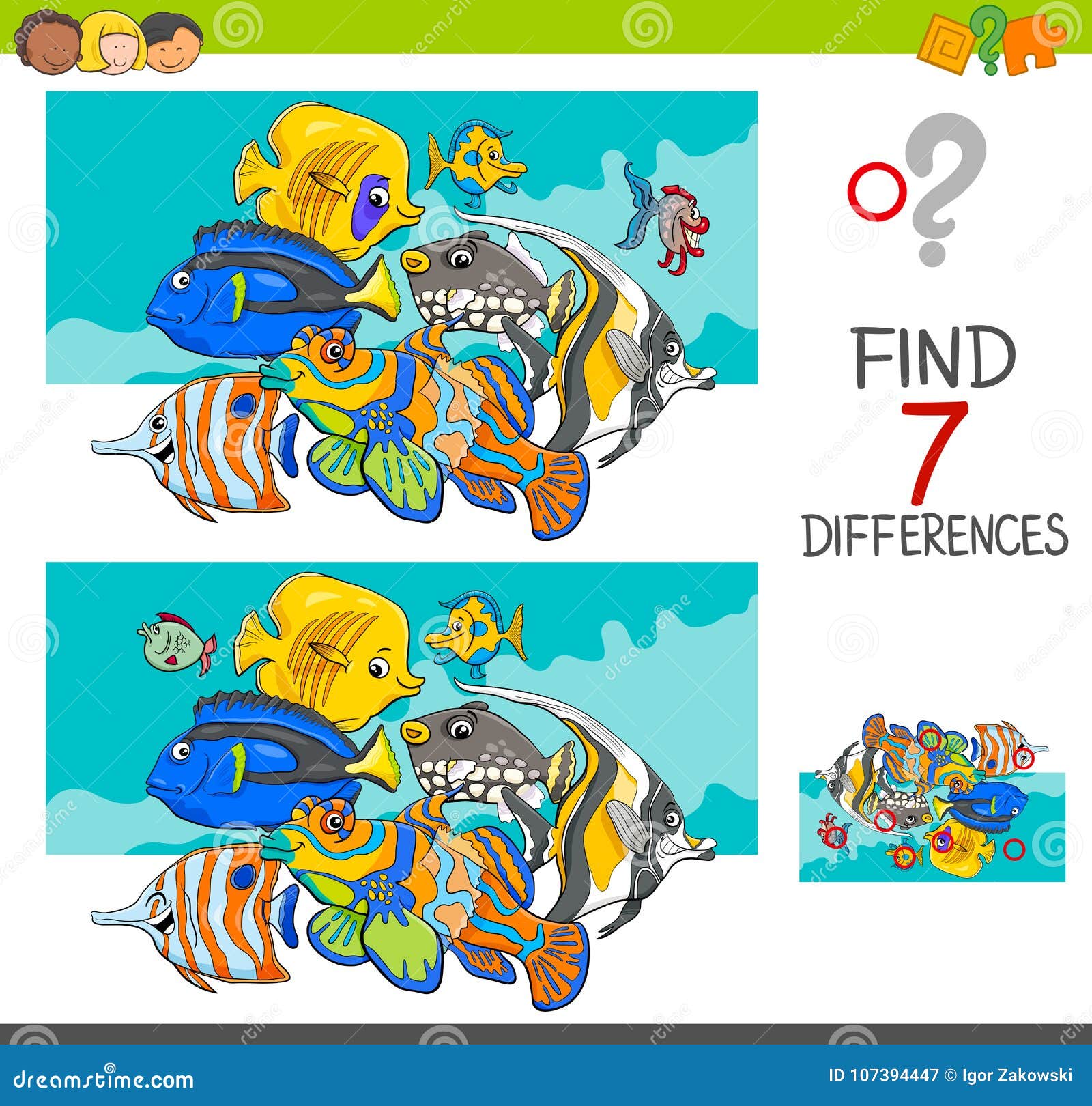 Find Differences with Fish Animal Characters Stock Vector ...