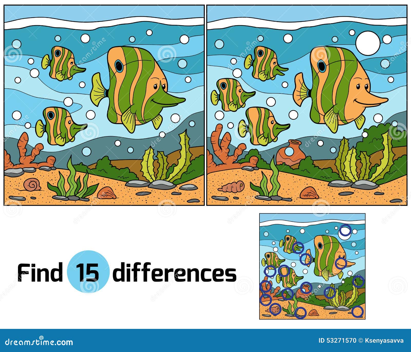 Find differences (fish) stock vector. Illustration of instructive ...