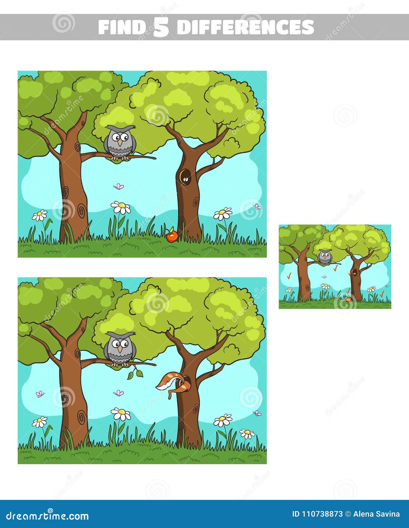Find Differences Forest Owl Squirrel Stock Vector - Illustration of ...