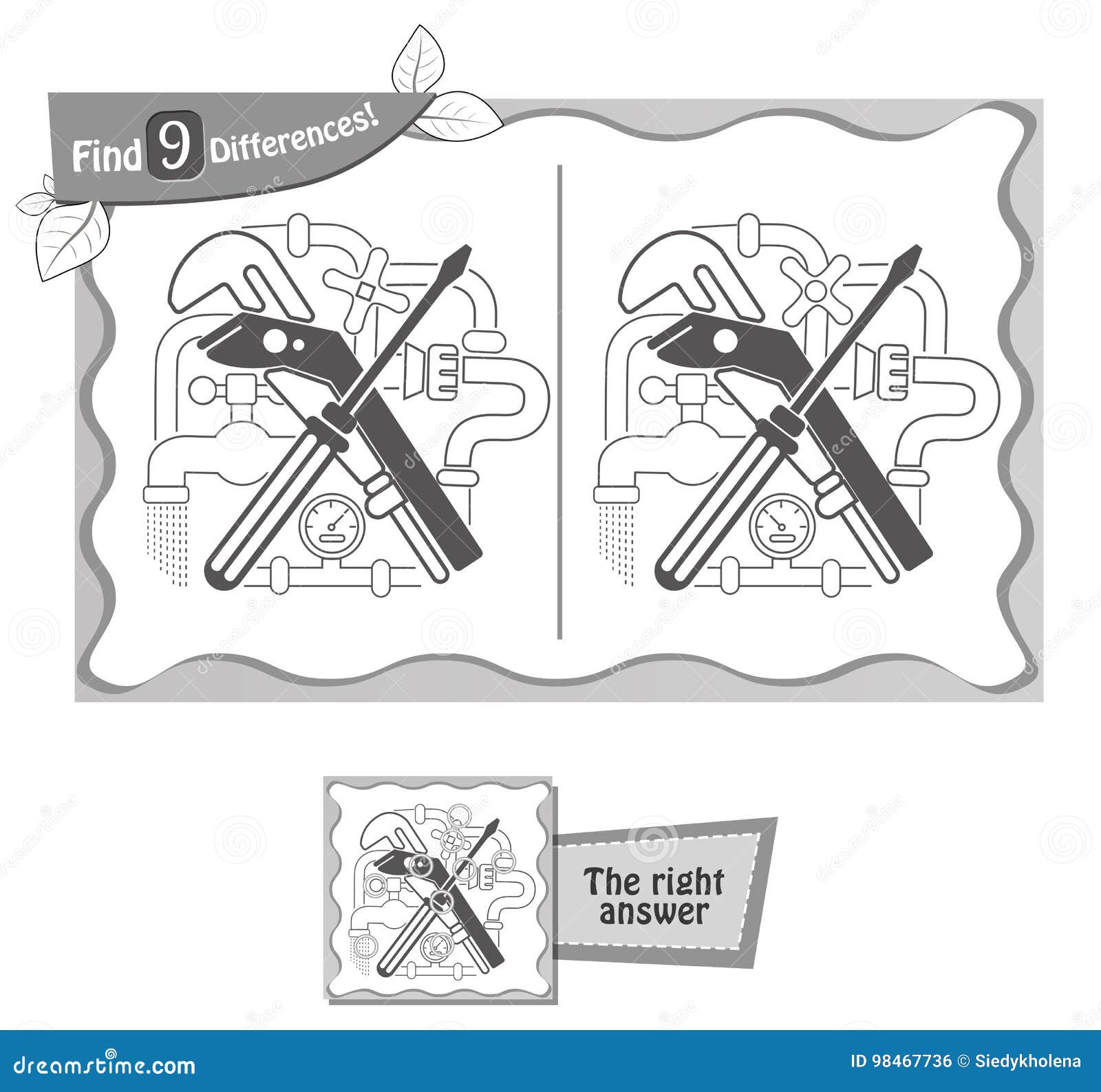 Find 9 Differences Game Black Fitter Tools Stock Illustration ...