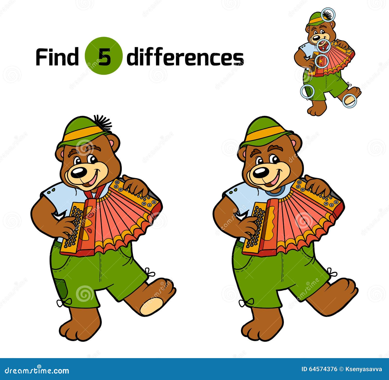 Find Differences, Game For Children (bear And Accordion) Vector ...