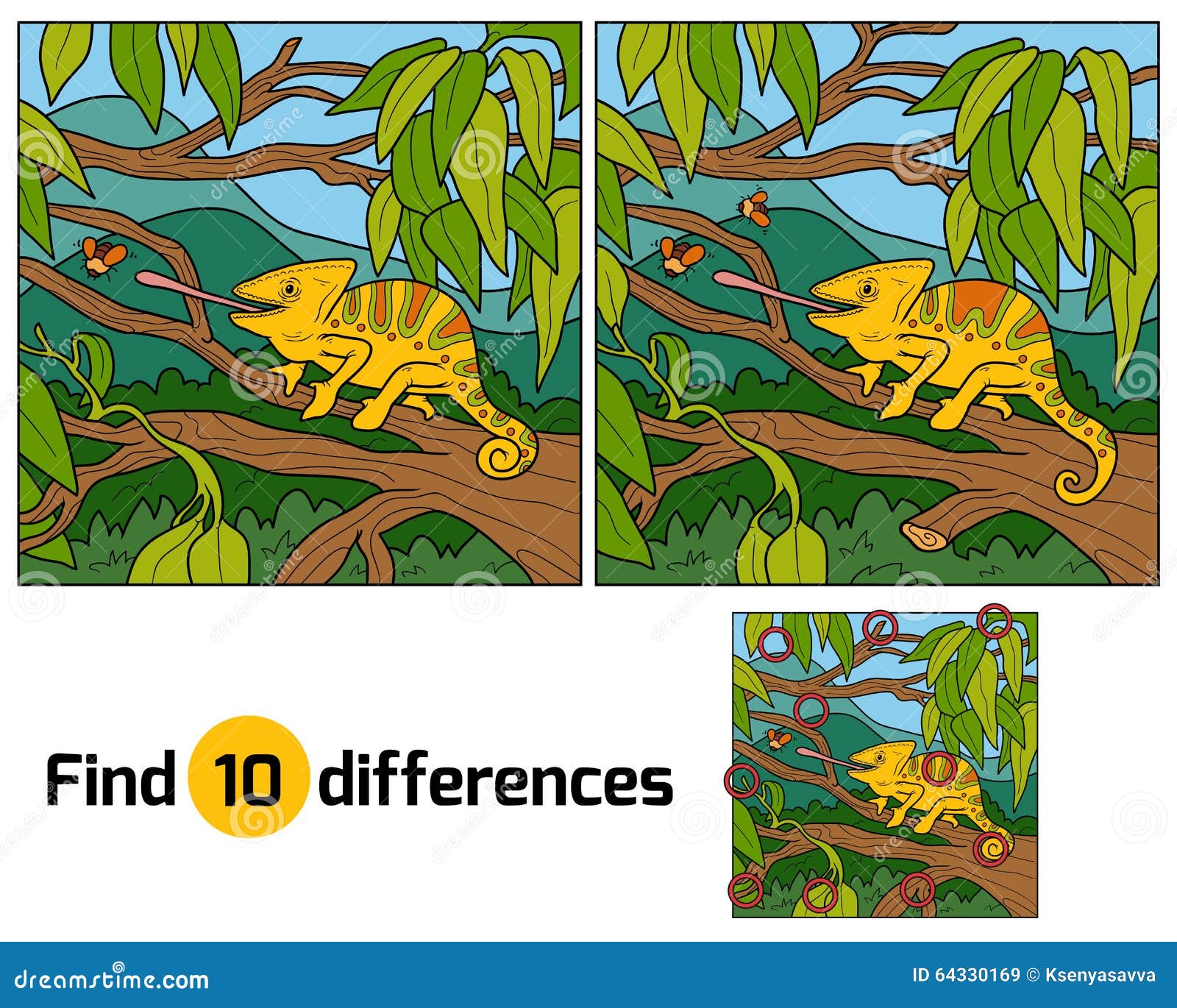 Find Differences, Game for Children (chameleon) Stock Vector ...