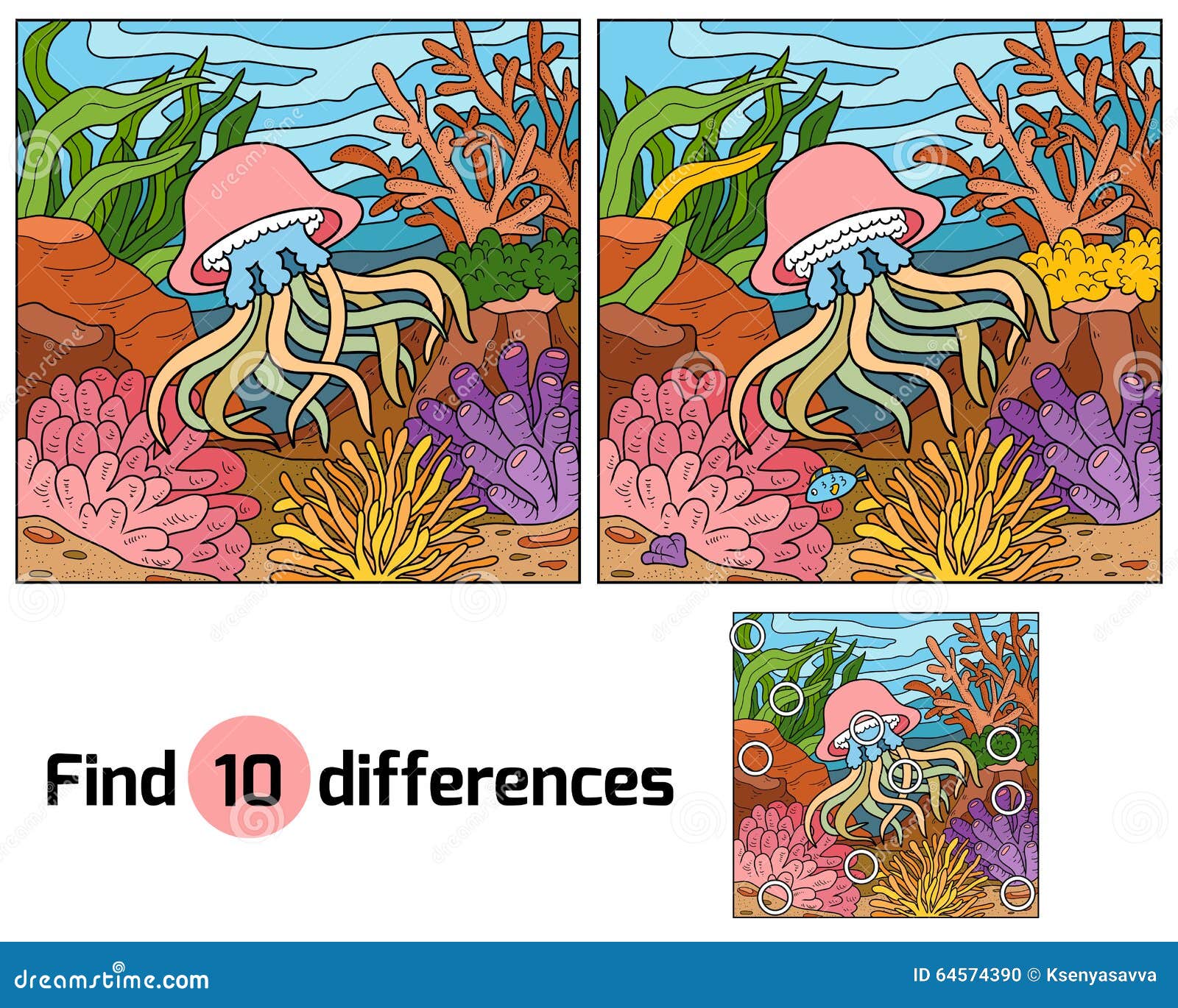 Find Differences, Game for Children (jellyfish and Background) Stock ...
