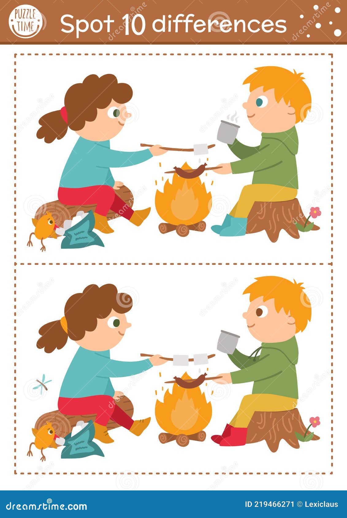 Camping Find Differences Game For Children. Black And White Educational ...