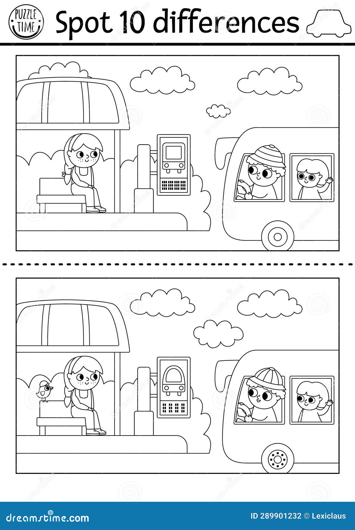 Find Differences Game for Children. Transportation Black and White ...