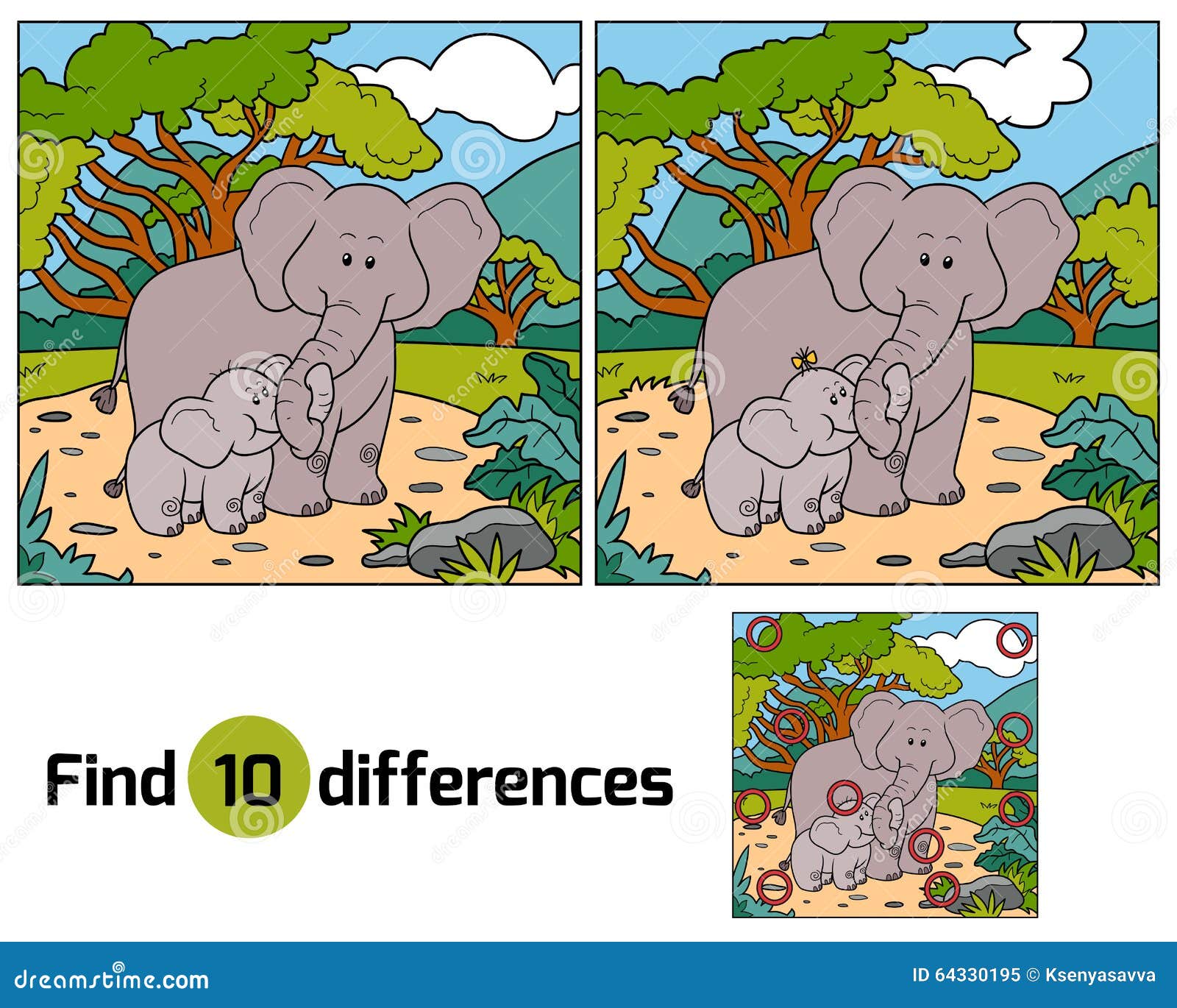 Find Differences, Game for Children (two Elephants) Stock Vector ...
