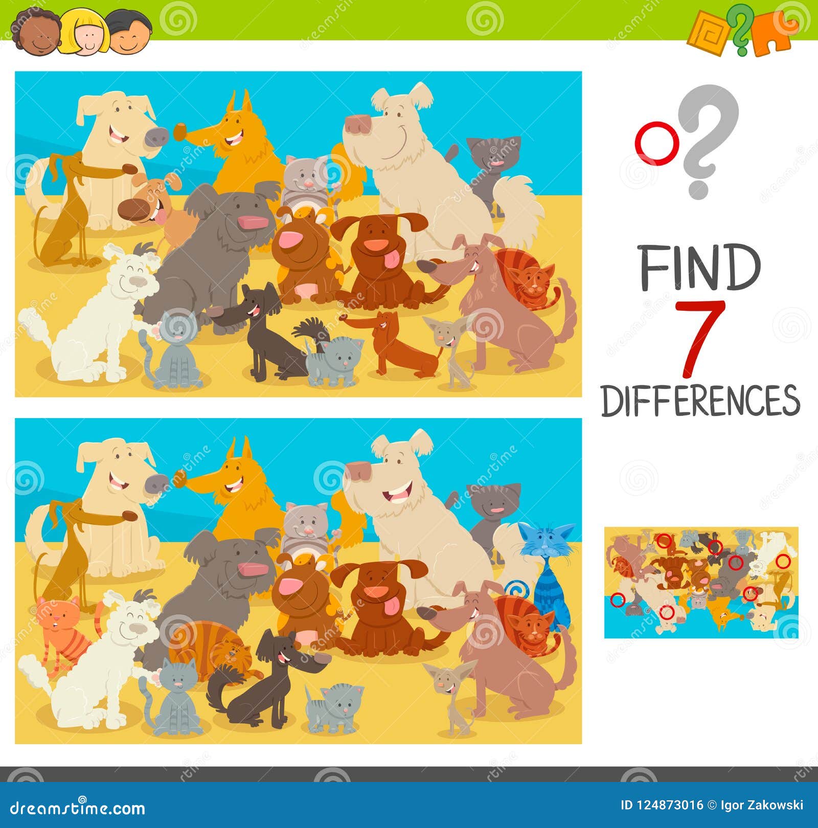 Find Differences Game with Dogs and Cats Stock Vector - Illustration of ...