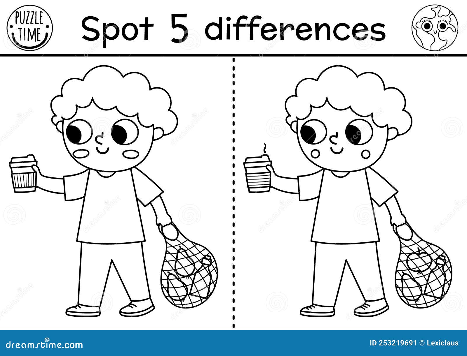 Find Differences Game. Ecological Black and White Educational Activity ...