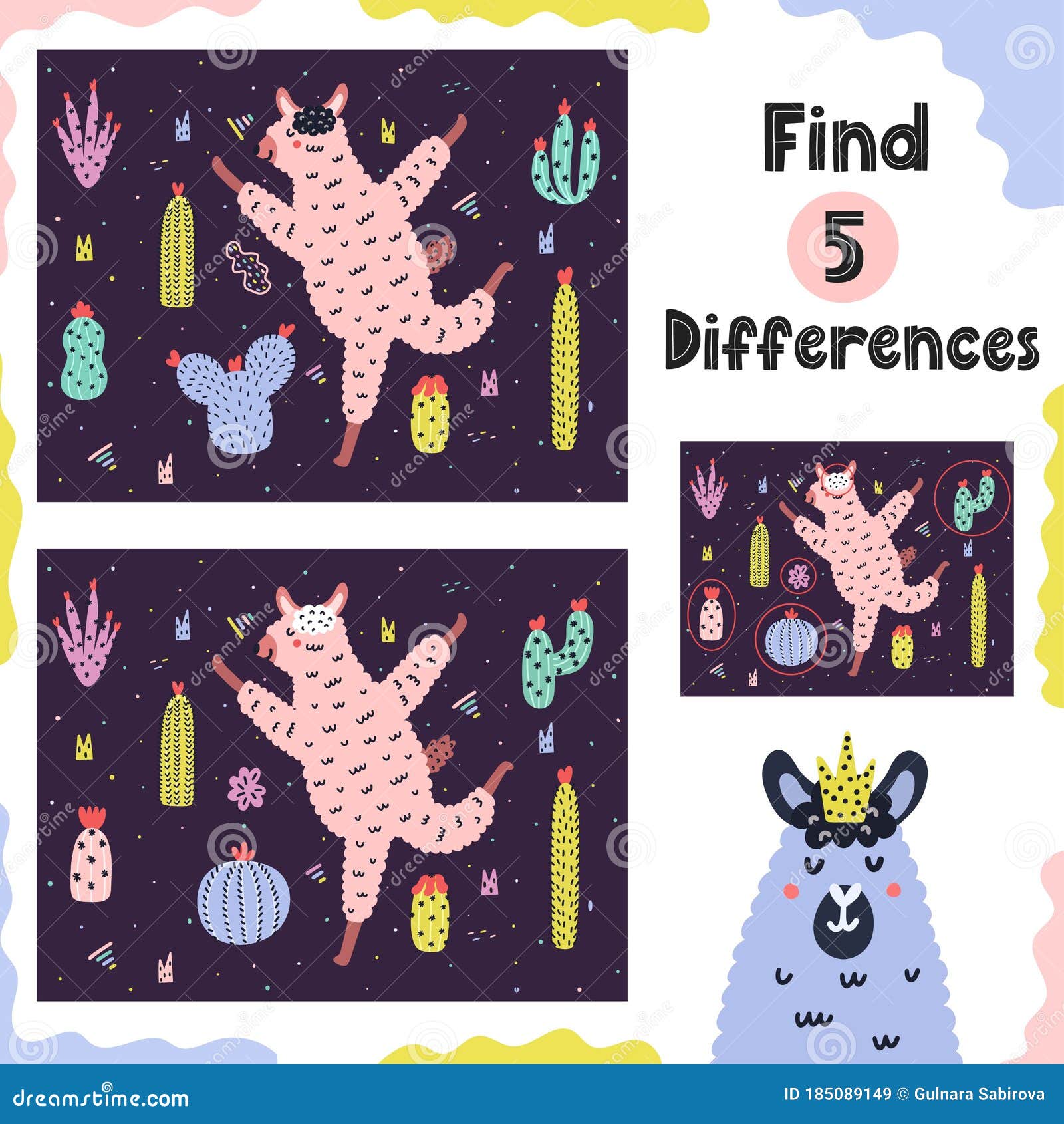 Find 5 Differences Game for Kids with Funny Alpaca Stock Vector ...