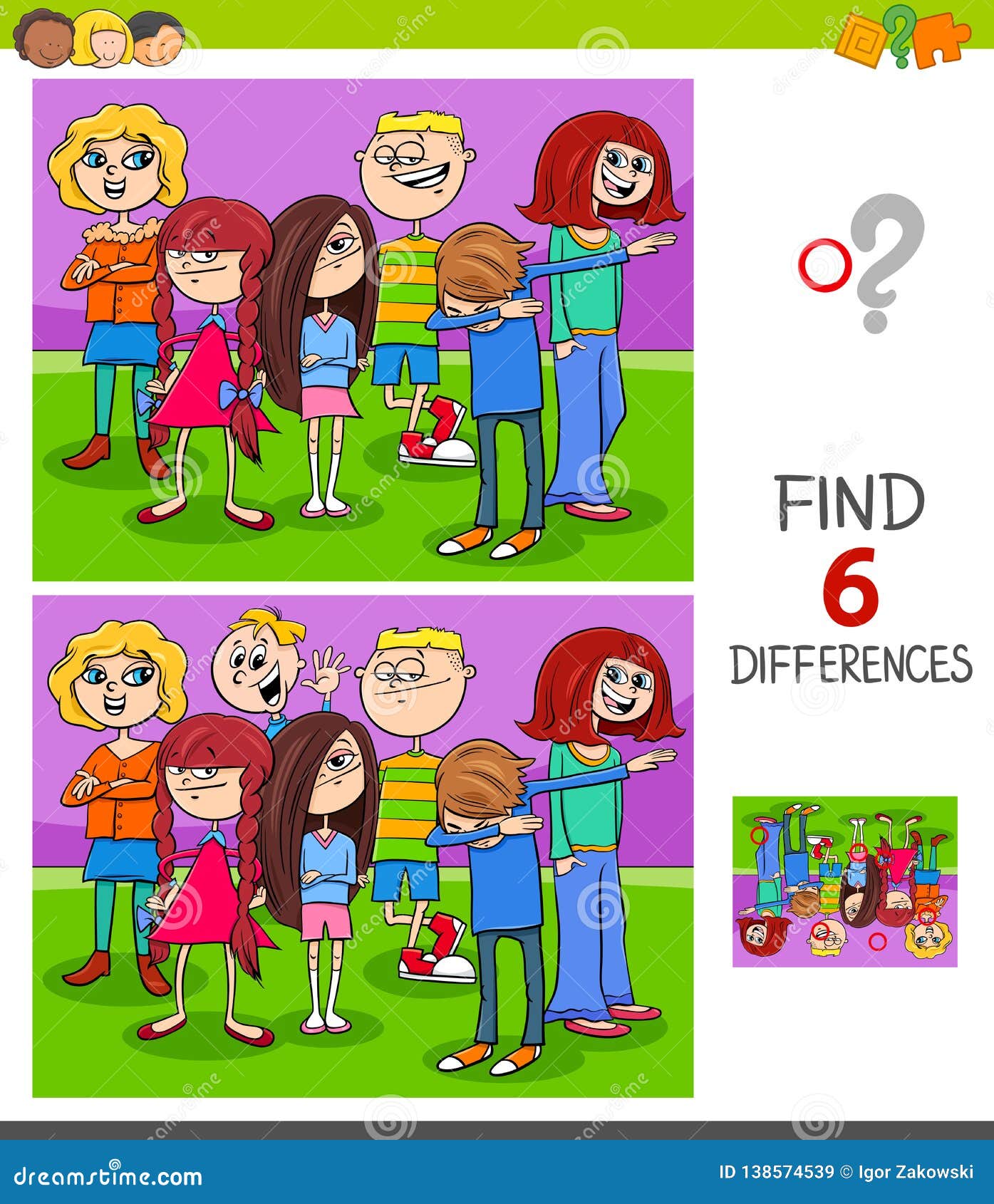 Find Differences Game with Kids Group Stock Vector - Illustration of ...