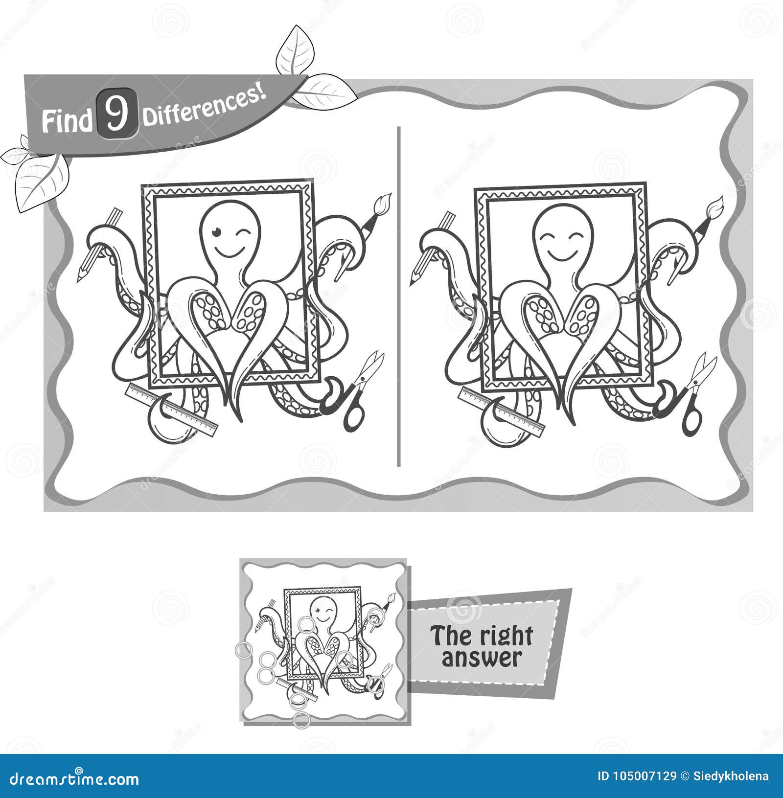 Find 9 Differences Game Octopus Stock Illustration - Illustration of ...