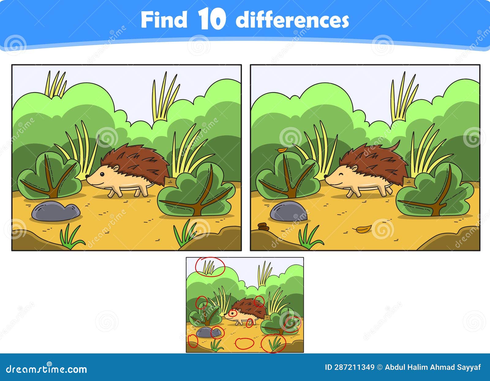 Funny Cartoon Hedgehog. Find 10 Differences. Kids Education Games Stock ...