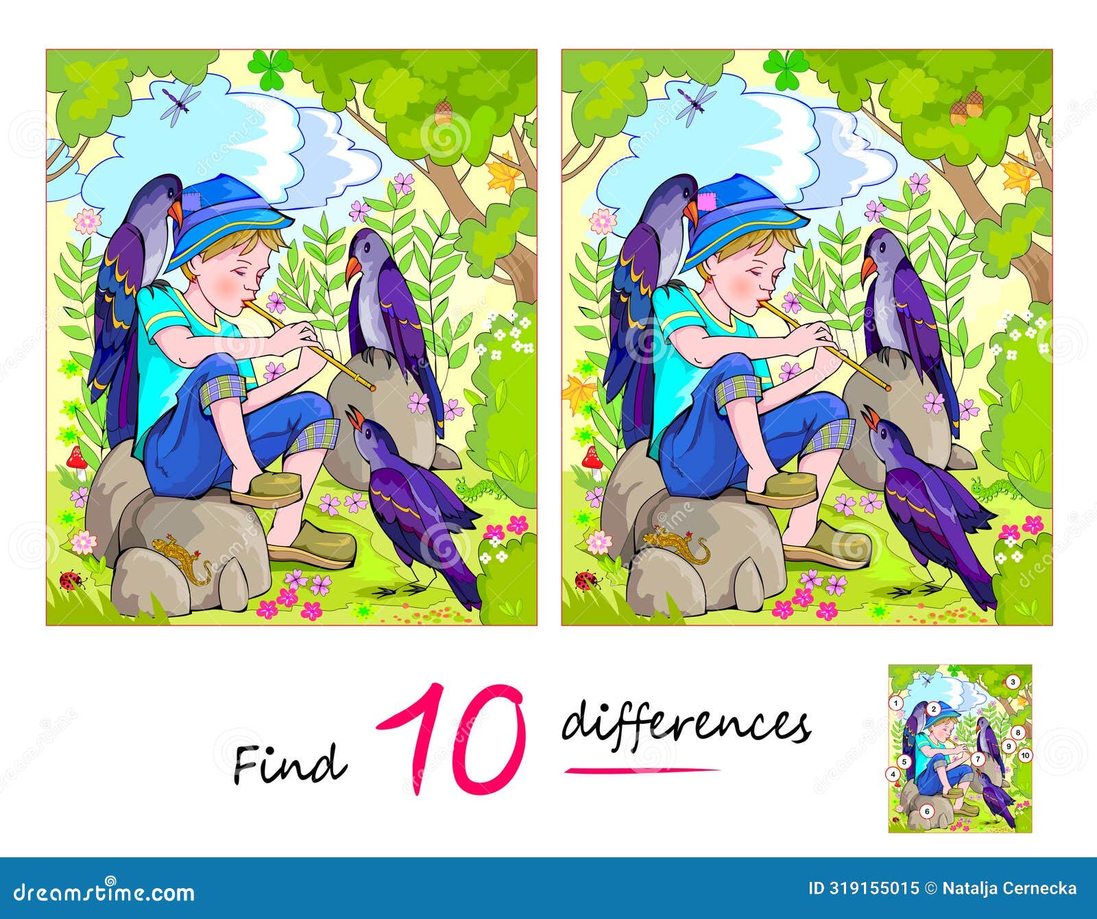 Find 10 Differences. Illustration Of A Little Boy Playing A Pipe. Logic ... Find 10 Differences. Illustration Of A Little Boy Playing A Pipe. Logic ...