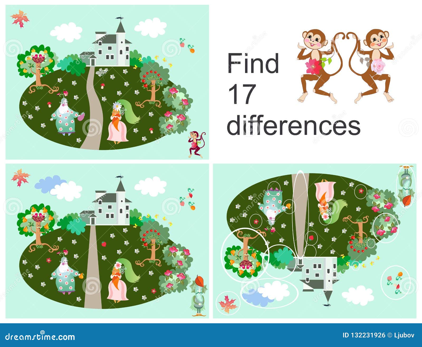 Find 17 Differences. Kid Game. Hand Drawn Picture with Cheerful ...
