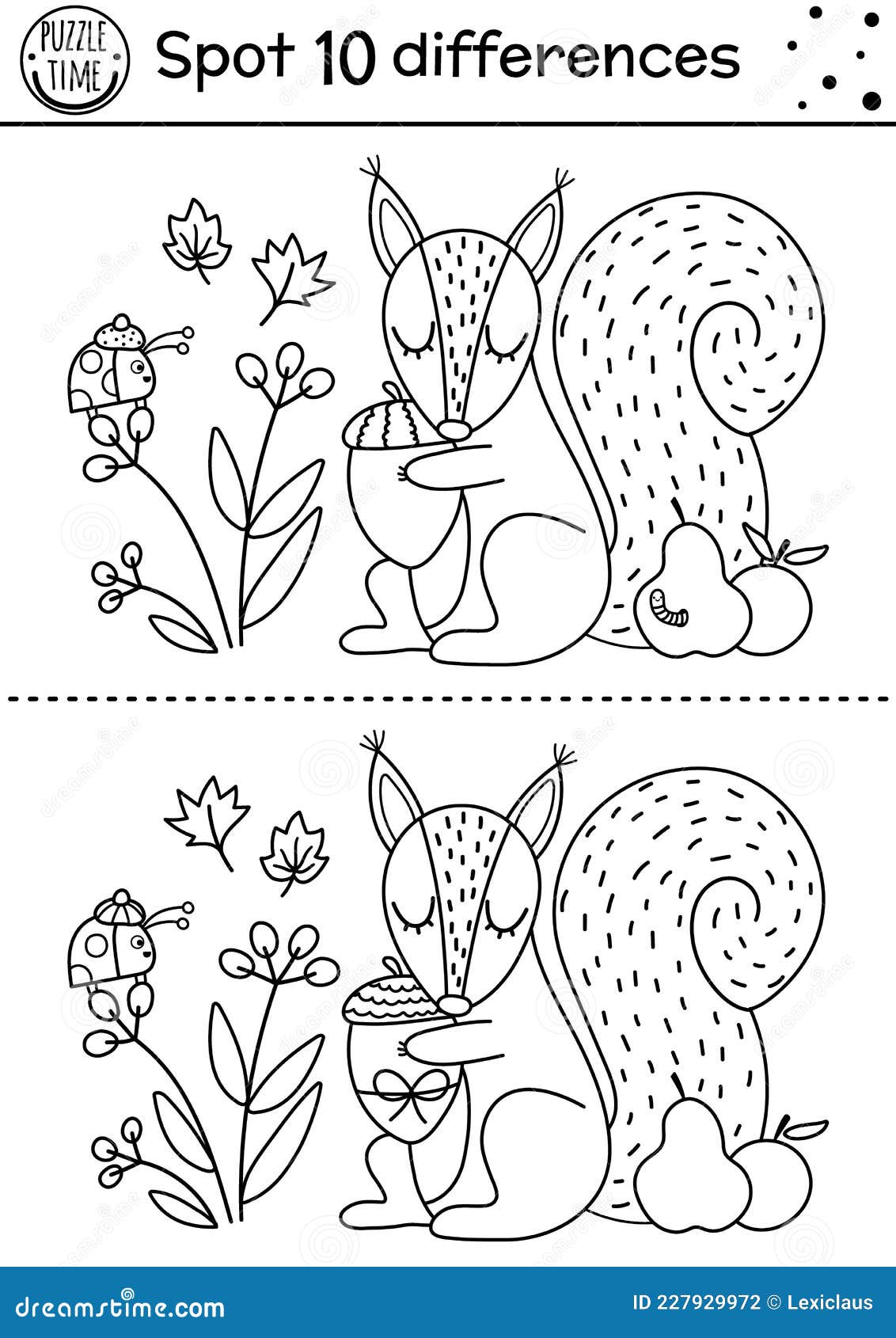 Find Differences Line Game for Kids. Black and White Autumn Forest ...