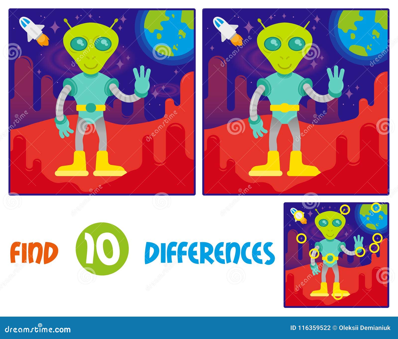 Alien on Mars Find 10 Differences Stock Vector - Illustration of ...
