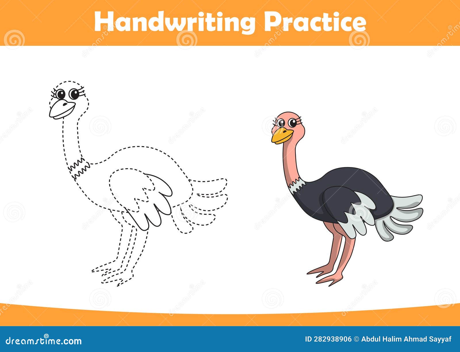 Practice Handwriting. Tracing Ostrich Lines and Coloring for Children ...