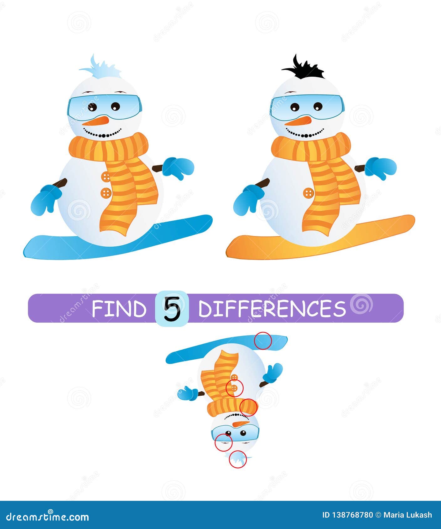 Find Differences between Pictures. Vector Cartoon Educational Game ...