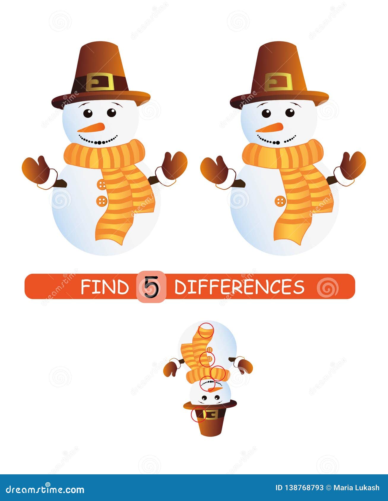 Find Differences between Pictures. Vector Cartoon Educational Game ...