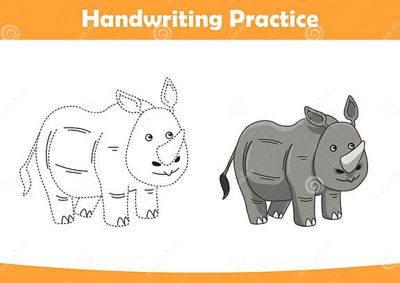 Practice Handwriting. Tracing Rhino Lines and Coloring for Children ...