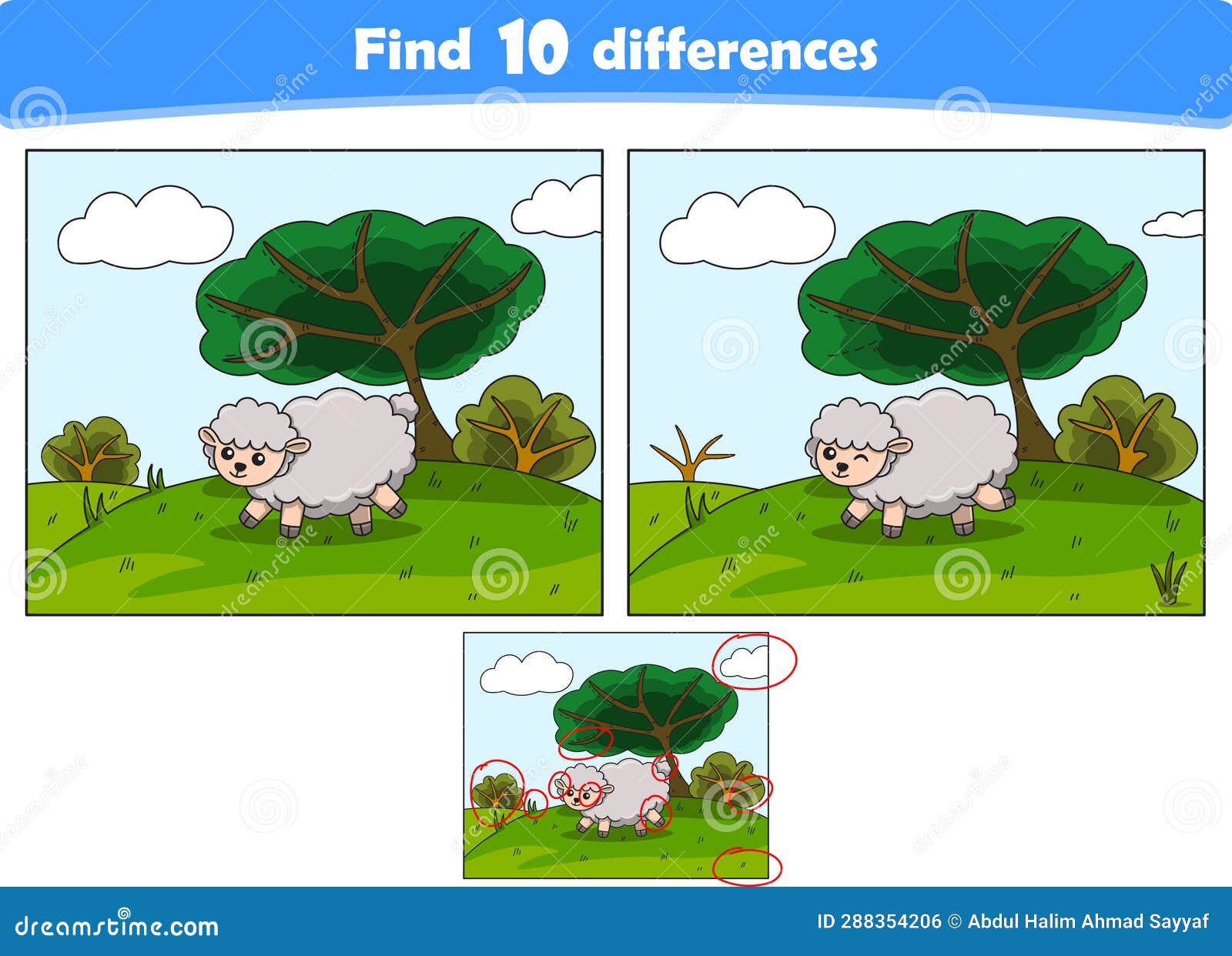 Funny Cartoon Sheep. Find 10 Differences. Kids Education Games Stock Vector - Illustration of ...
