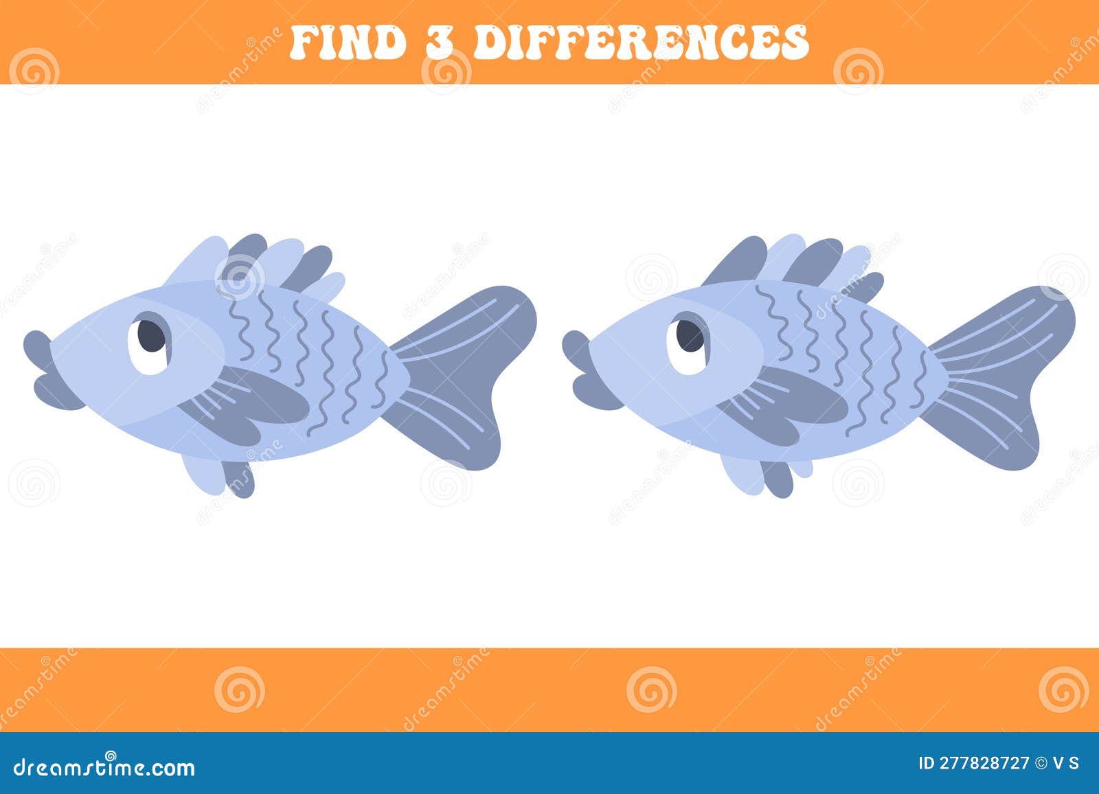 Find 5 Differences between Two Cartoon Fish. Children S Logic Game ...