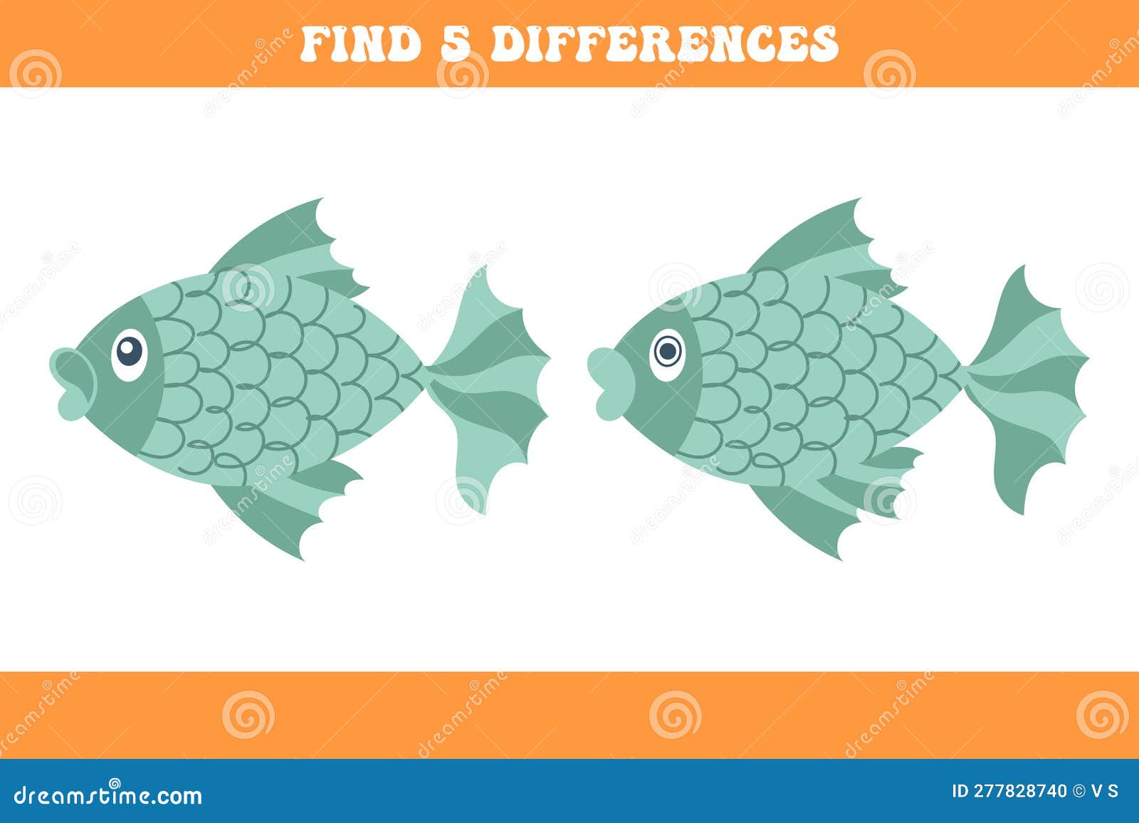Find 5 Differences between Two Cartoon Fish. Children S Logic Game ...