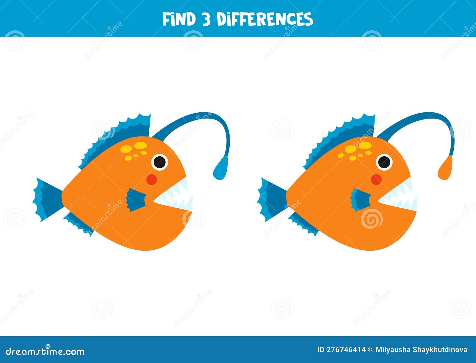 Find 3 Differences between Two Cute Angler Fish Stock Vector ...