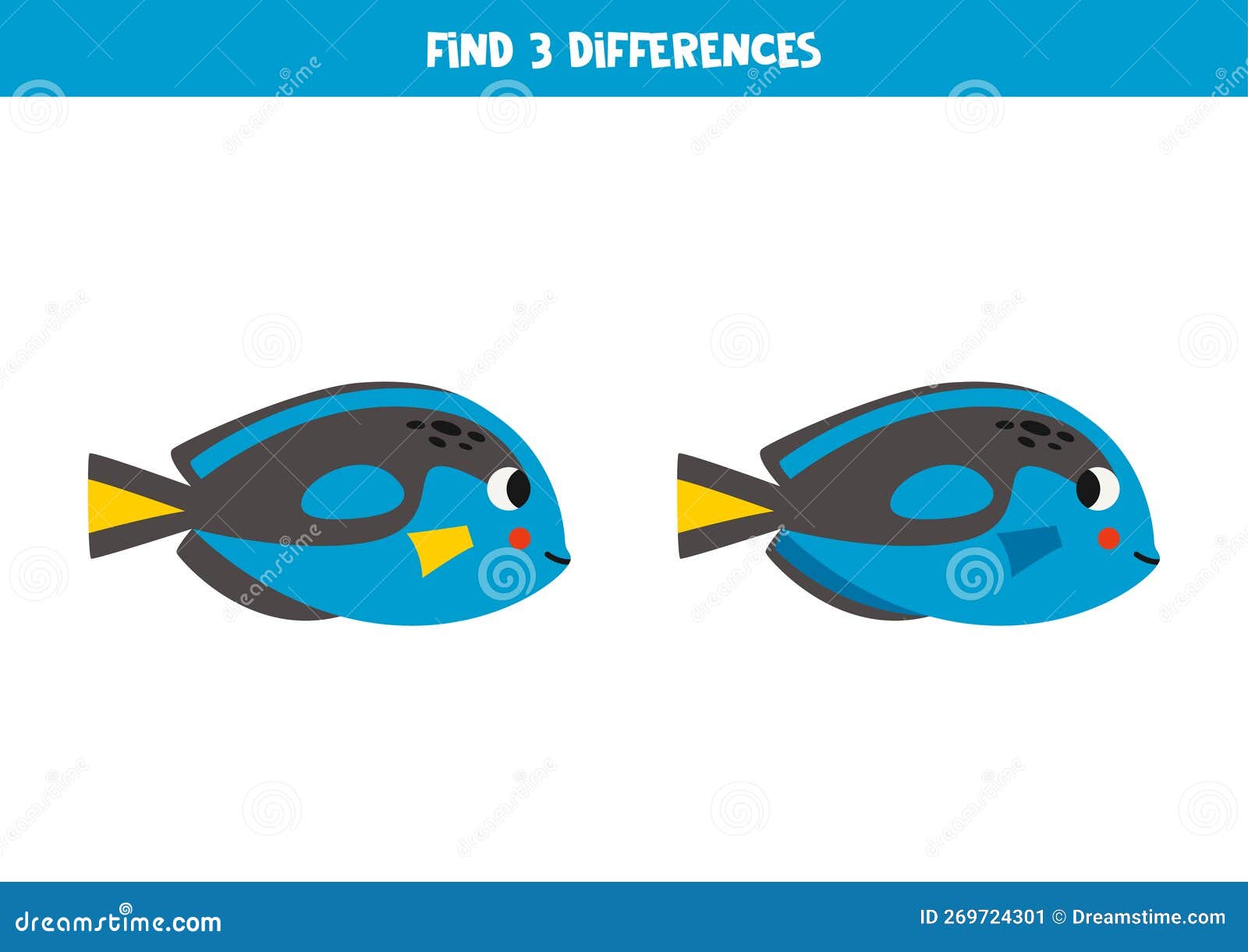Find 3 Differences between Two Cute Blue Tang Fish Stock Vector ...
