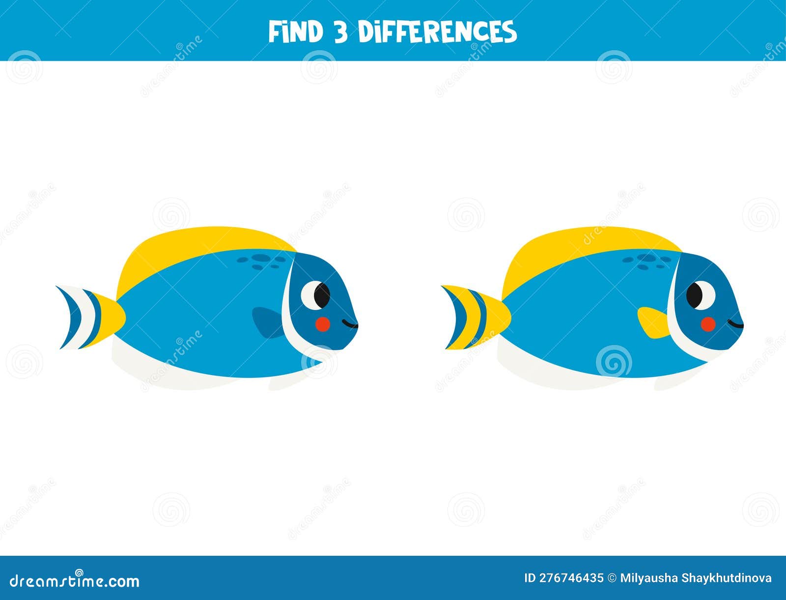 Find 3 Differences between Two Cute Blue Tang Fish Stock Vector ...