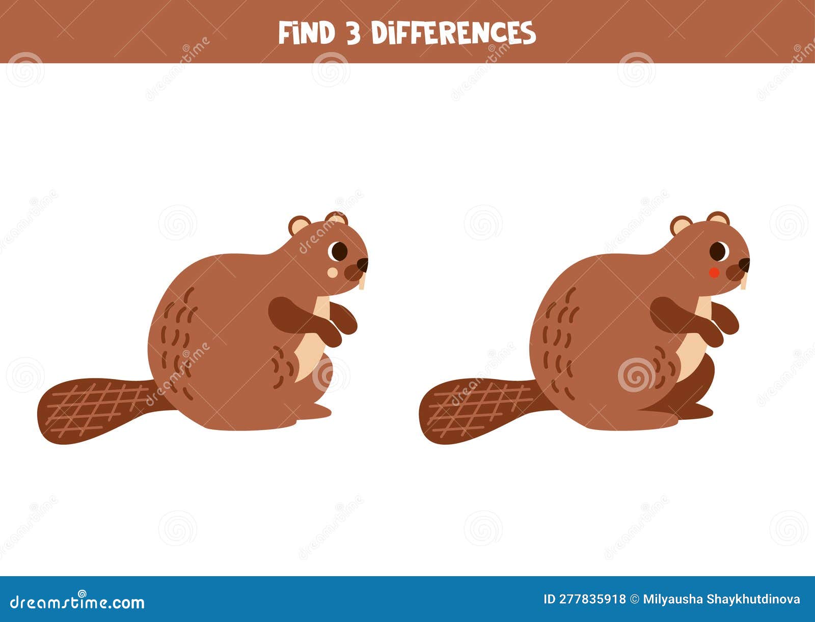 Find 3 Differences between Two Cute Cartoon Beavers Stock Illustration ...