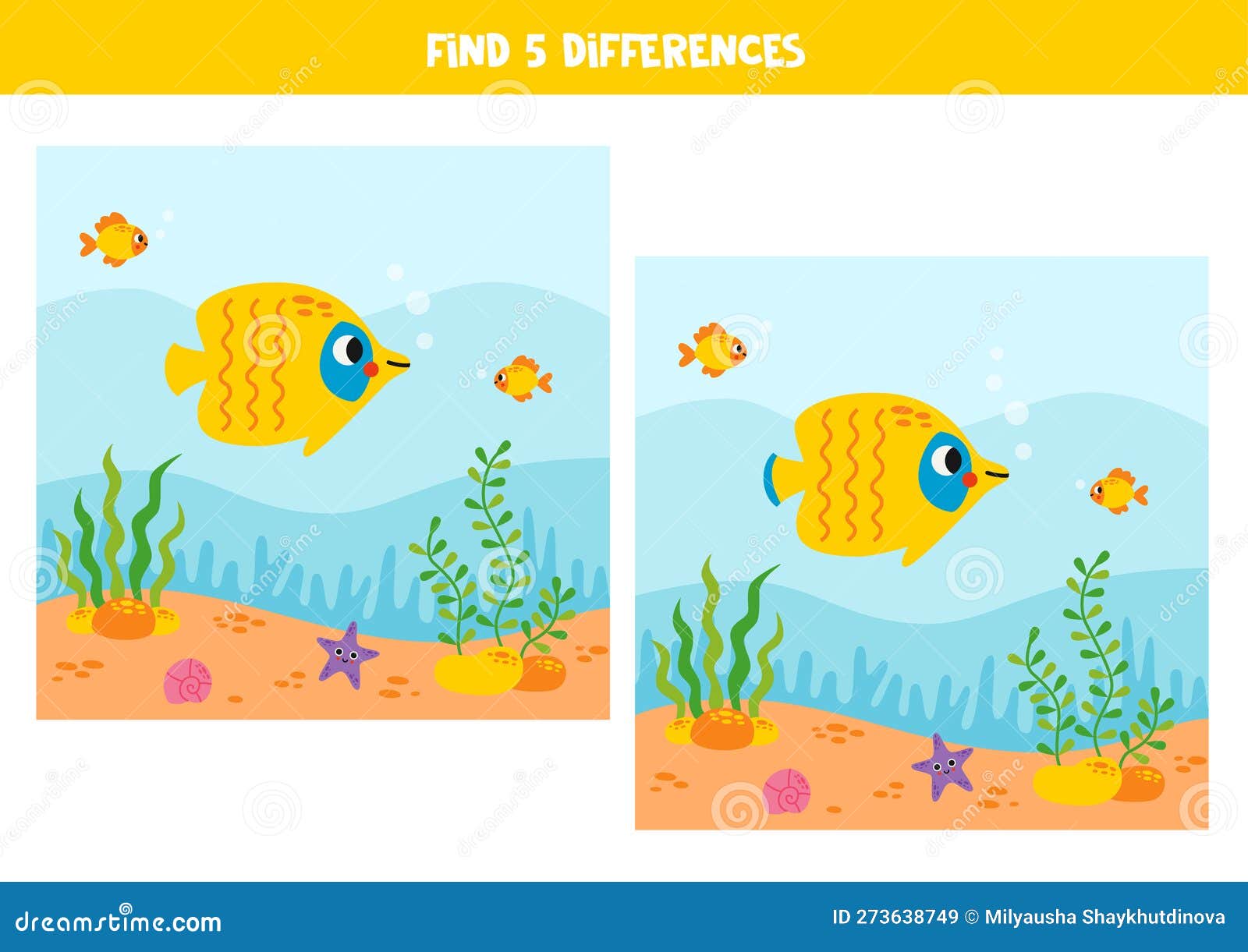 Find 5 Differences between Two Cute Cartoon Butterfly Fish Underwater ...